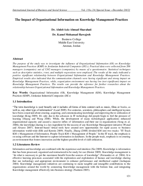 (PDF) The Impact of Organizational Information on Knowledge Management Practices