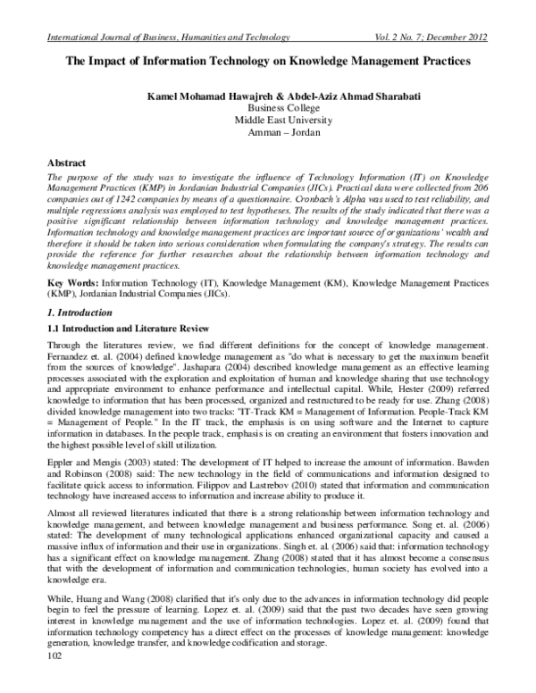 (PDF) IT's Influence on Knowledge Management in Jordan