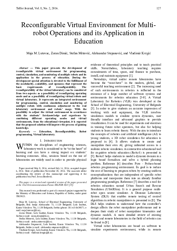 Reconfigurable virtual environment for multirobot operations and its application in education