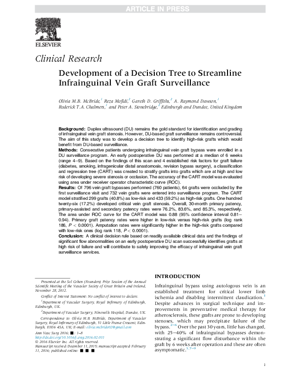 (PDF) Development of a Decision Tree to Streamline Infrainguinal Vein ...