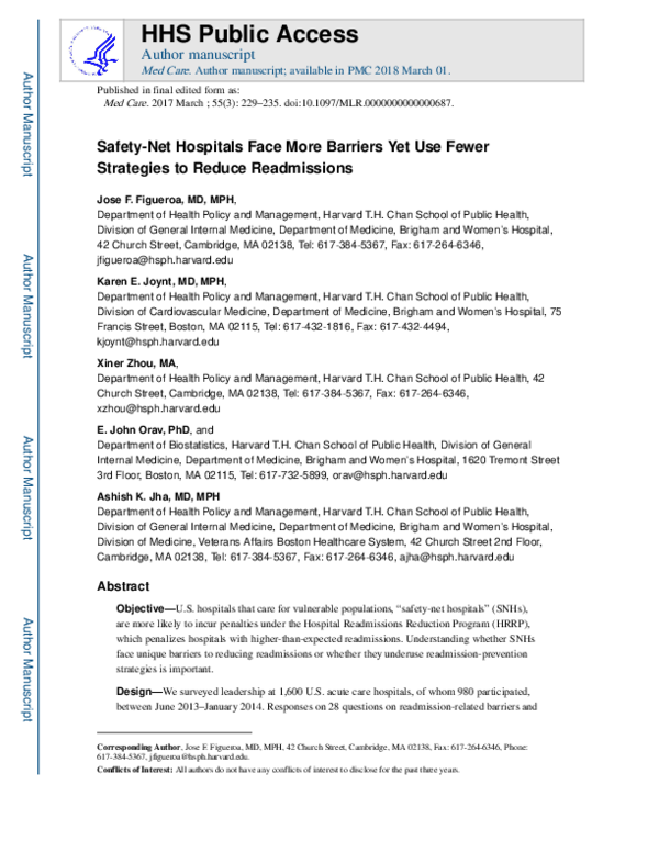 (PDF) Safety-Net Hospitals Face More Barriers Yet Use Fewer Strategies ...