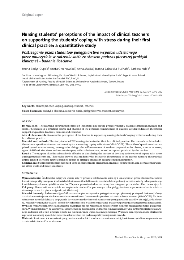 (PDF) Nursing students’ perceptions of the impact of clinical teacherson supporting the students ...