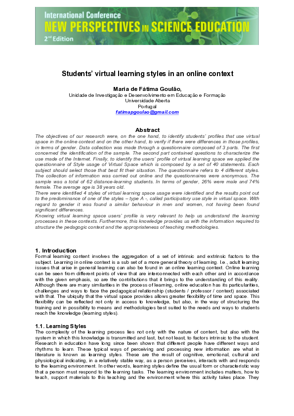 (PDF) Students’ virtual learning styles in an online context