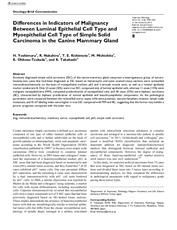 (PDF) Malignancy Indicators in Canine Mammary Carcinoma