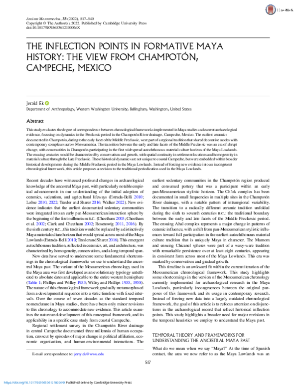 (PDF) THE INFLECTION POINTS IN FORMATIVE MAYA HISTORY: THE VIEW FROM ...