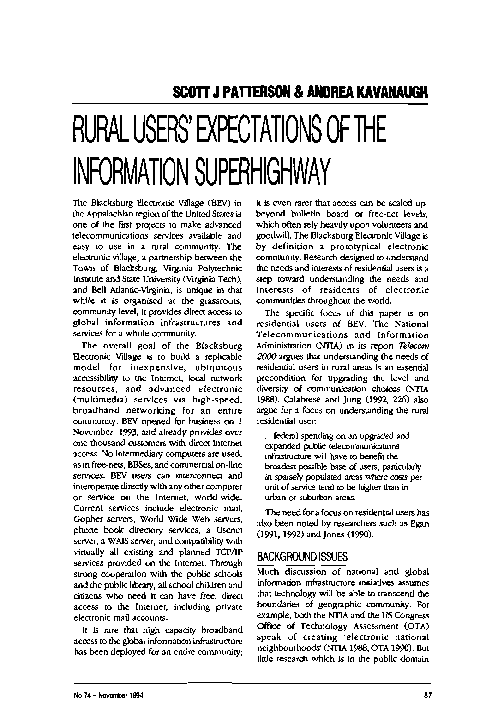 (PDF) Rural Users' Expectations of the Information Superhighway