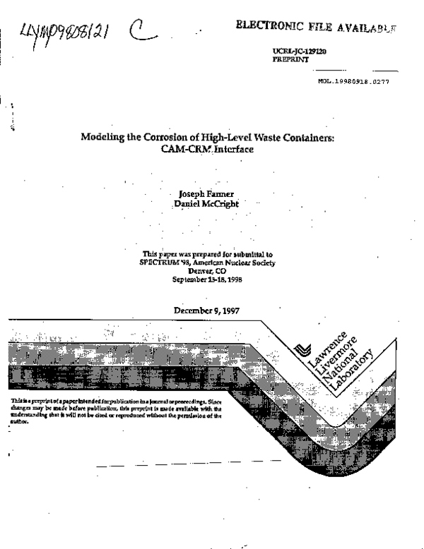 (PDF) Modeling the corrosion of high-level waste containers: CAM-CRM ...