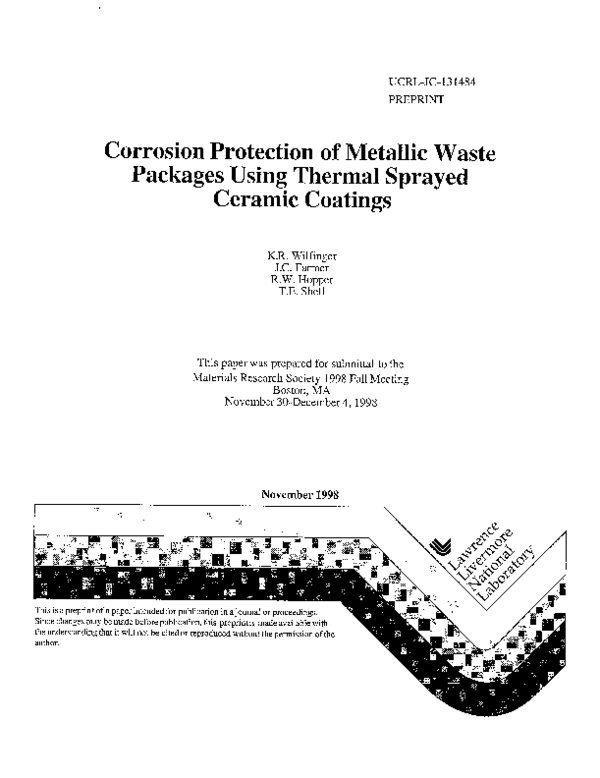 (PDF) Corrosion Protection of Metallic Waste Packages Using Thermal ...