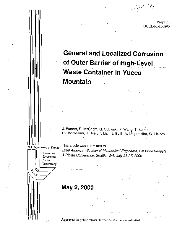 (PDF) General and Localized Corrosion of Outer Barrier of High-Level ...