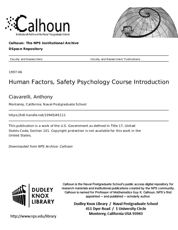 (PDF) Human Factors, Safety Psychology Course Introduction