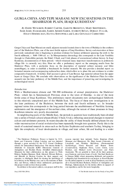 (PDF) Gurga Chiya and Tepe Marani: New Excavations in the Shahrizor ...