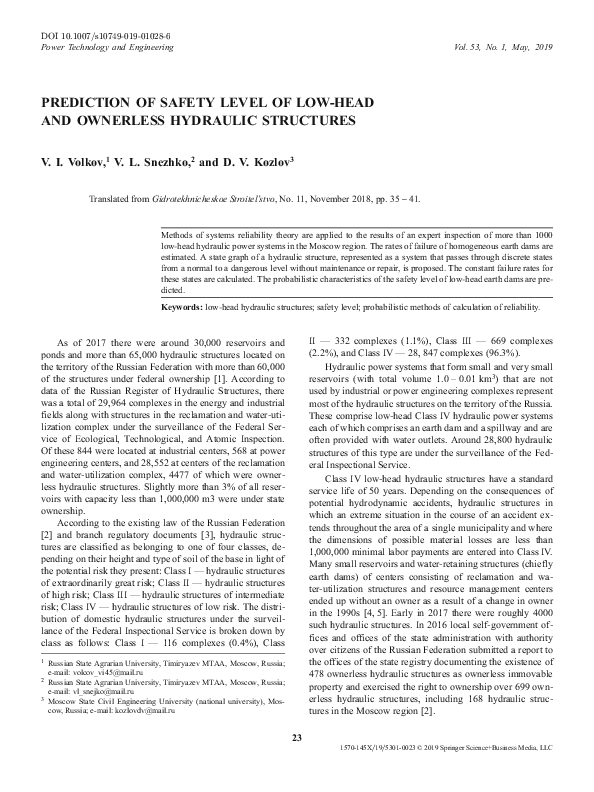 (PDF) Prediction of Safety Level of Low-Head and Ownerless Hydraulic ...
