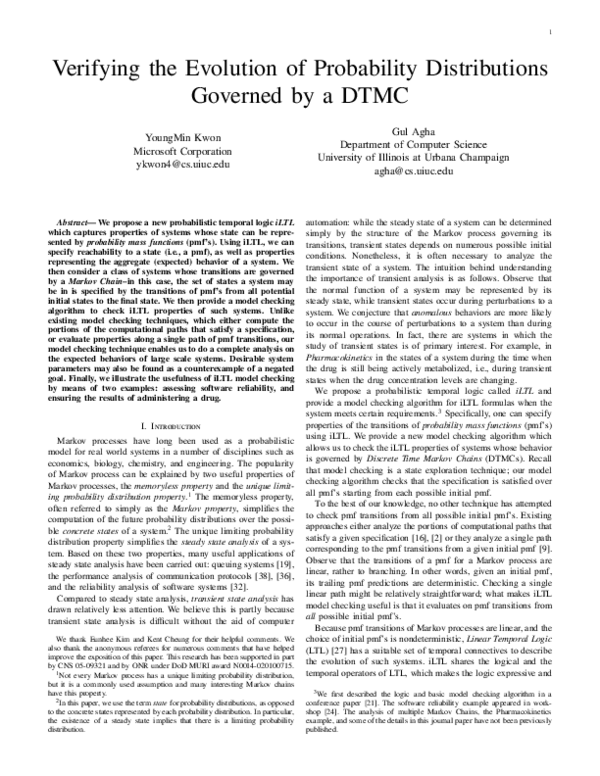 (PDF) Verifying the Evolution of Probability Distributions Governed by a DTMC