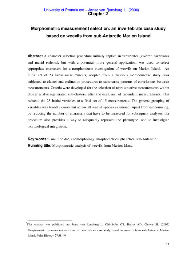 (PDF) Morphometric measurement selection: an invertebrate case study ...