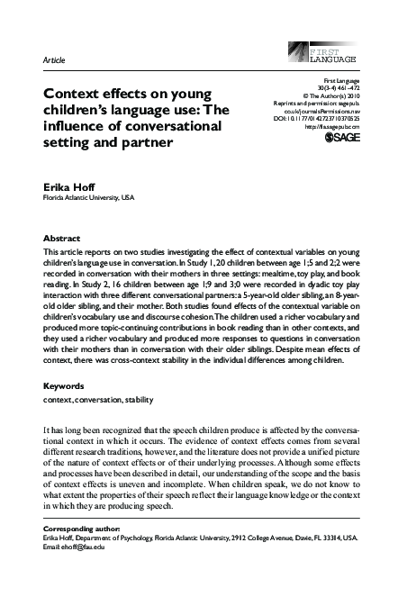 (PDF) Context effects on young children’s language use: The influence ...
