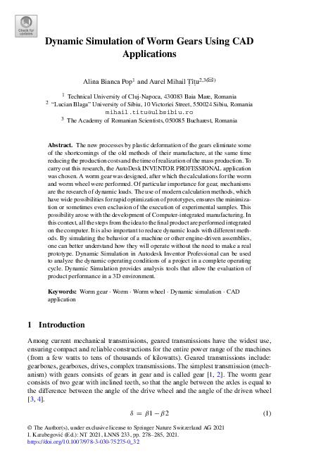 (PDF) Dynamic Simulation of Worm Gears Using CAD Applications
