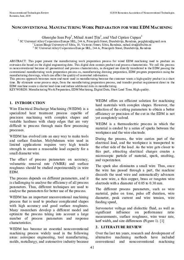 (PDF) Nonconventional Manufacturing Work Preparation for Wire Edm Machining