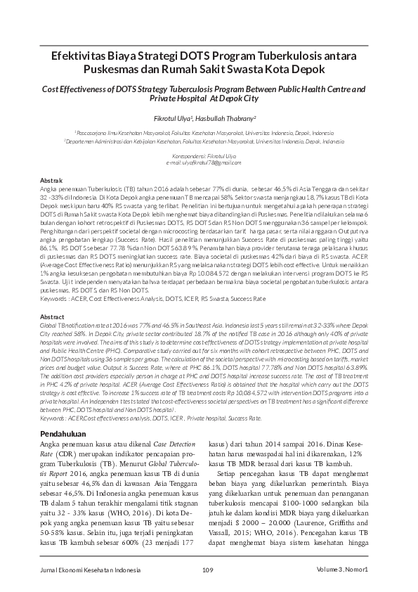 (PDF) Efektivitas Biaya Strategi DOTS Program Tuberkulosis antara ...