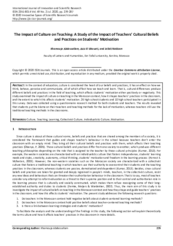 (PDF) The Impact of Culture on Teaching: A Study of the Impact of ...
