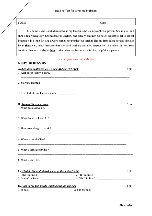 (PDF) Reading Test for advanced beginners