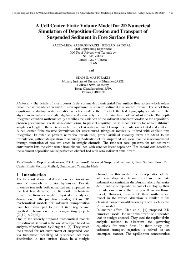 (PDF) A cell center finite volume model for 2D numerical simulation of ...