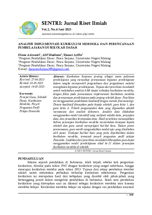 (PDF) Analisis Implementasi Kurikulum Merdeka Dan Perencanaan Pembelajaran DI Sekolah Dasar
