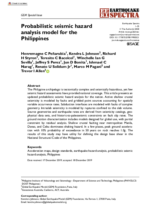 (PDF) Probabilistic seismic hazard analysis model for the Philippines