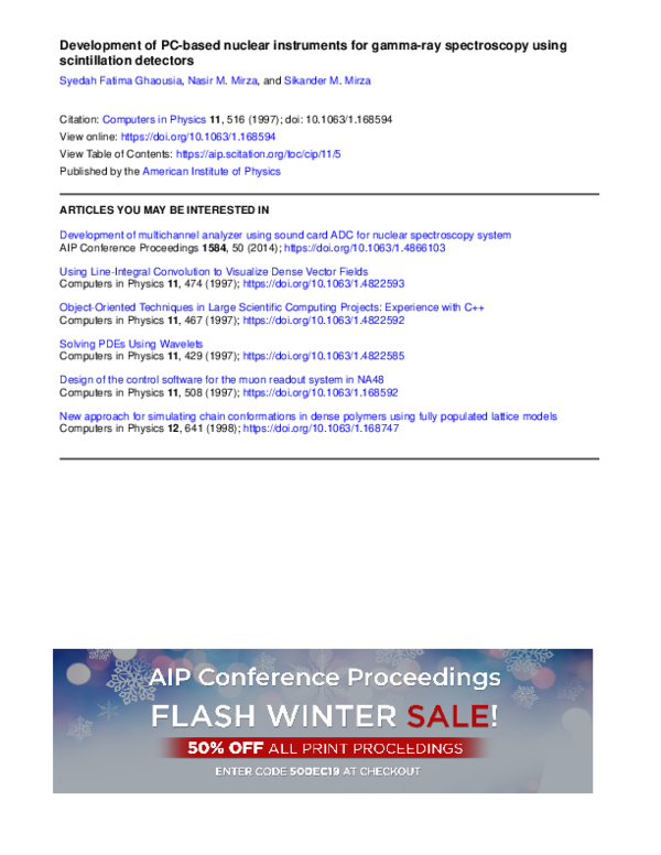 Pdf Development Of Pc Based Nuclear Instruments For Gamma Ray Spectroscopy Using Scintillation