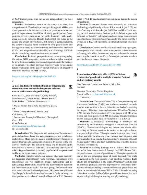 (PDF) Examination of therapist effects (TE) in Shiatsu treatment of ...