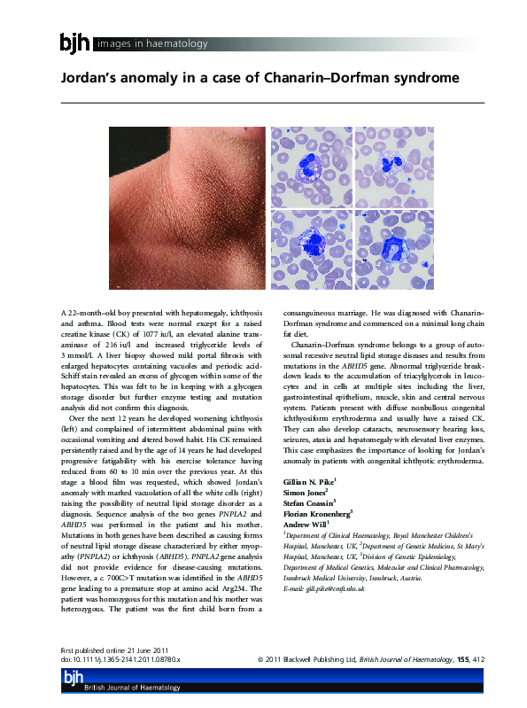 (PDF) Jordan’s anomaly in a case of Chanarin-Dorfman syndrome