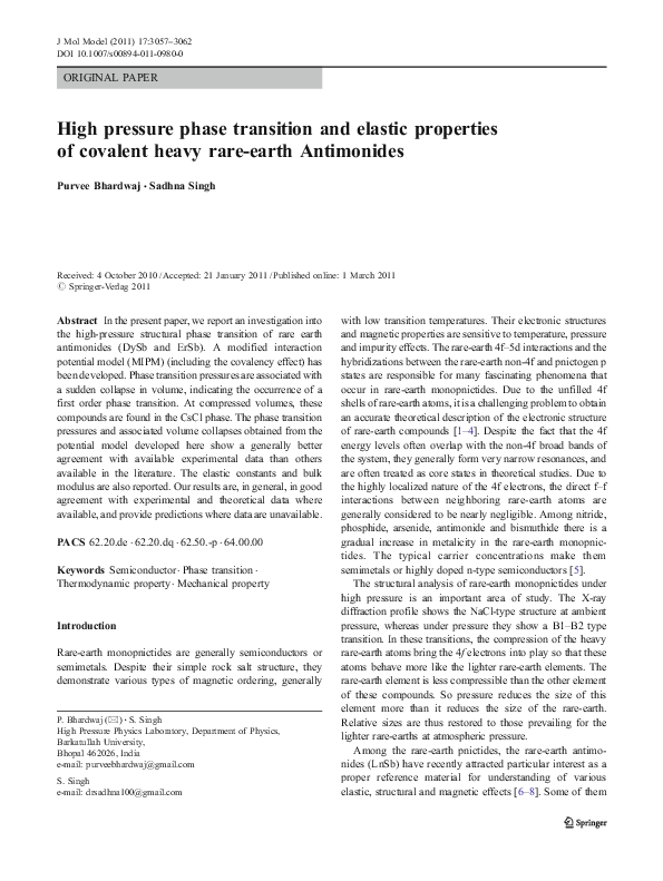 (PDF) High pressure phase transition and elastic properties of covalent ...