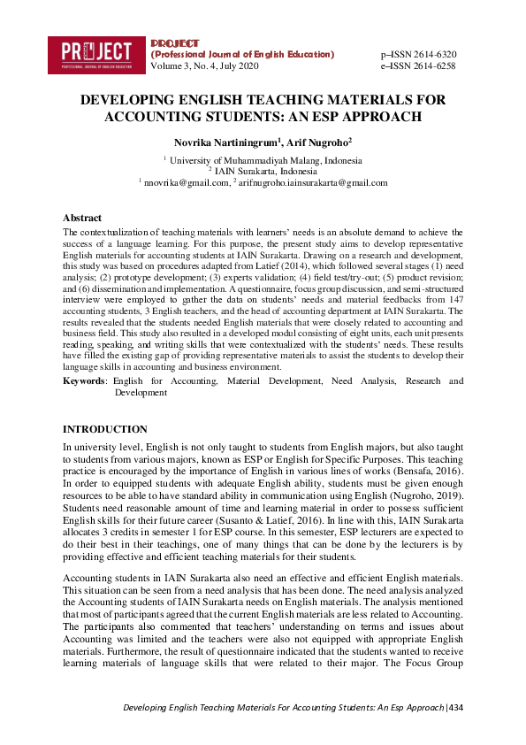 (PDF) Developing English Teaching Materials for Accounting Students: An Esp Approach