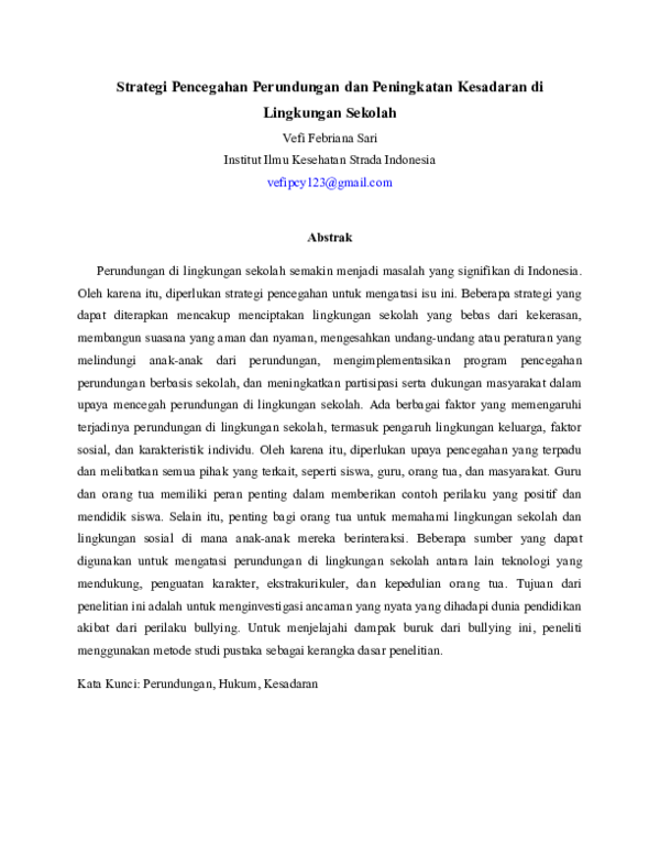 (DOC) Strategi Pencegahan Perundungan dan Peningkatan Kesadaran di Lingkungan Sekolah