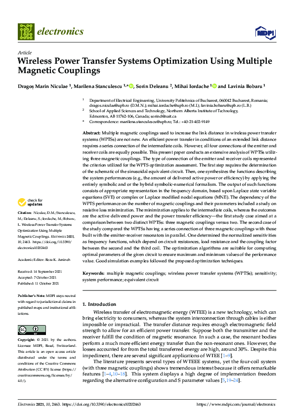 (PDF) Wireless Power Transfer Systems Optimization Using Multiple Magnetic Couplings