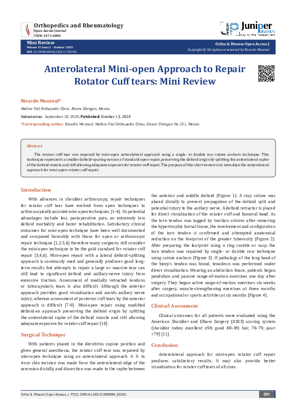 (PDF) Anterolateral Mini-open Approach to Repair Rotator Cuff tears: Mini Review | Ricardo ...