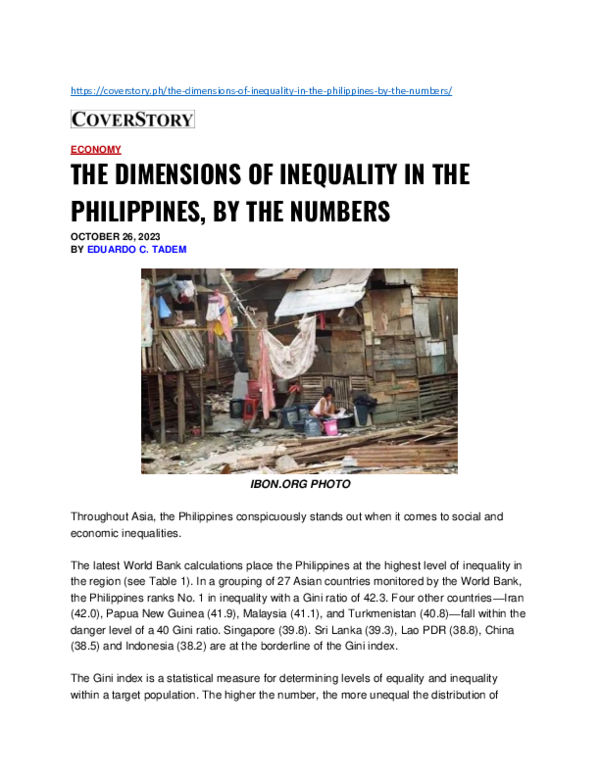 (PDF) THE DIMENSIONS OF INEQUALITY IN THE PHILIPPINES, BY THE NUMBERS