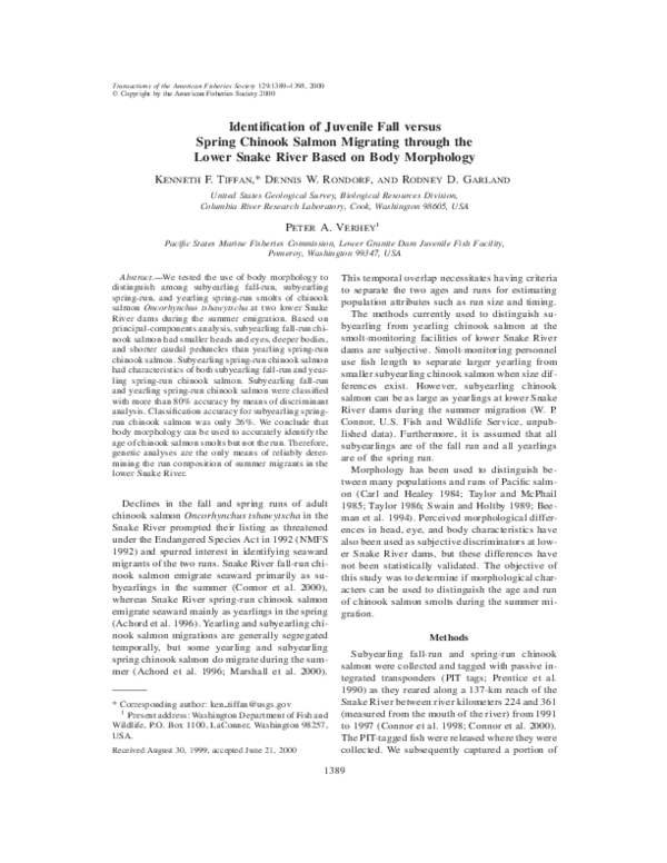 (PDF) Identification of Juvenile Fall versus Spring Chinook Salmon ...