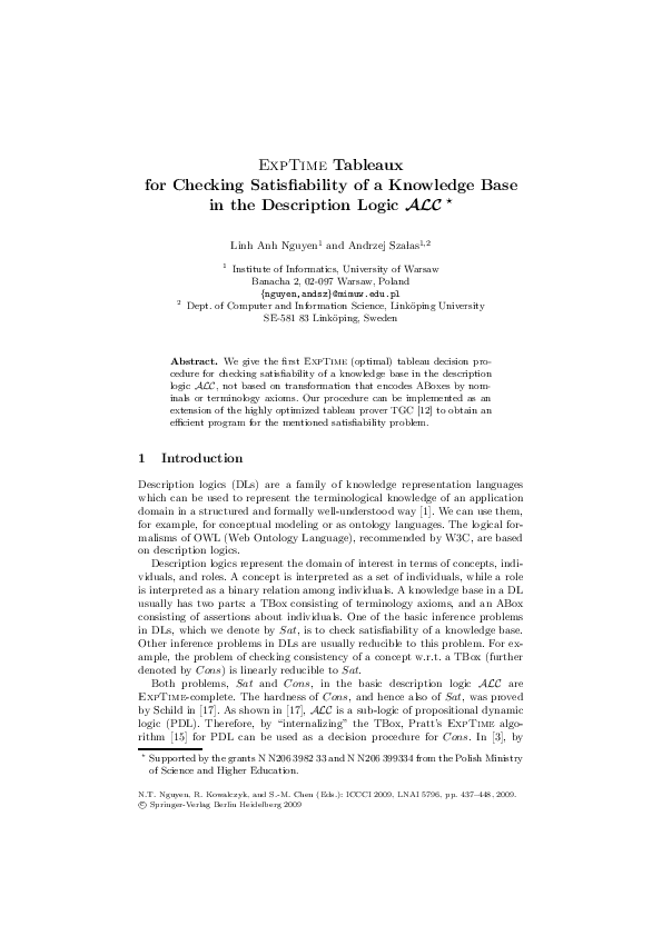 (PDF) ExpTime Tableaux for Checking Satisfiability of a Knowledge Base in the Description Logic ...