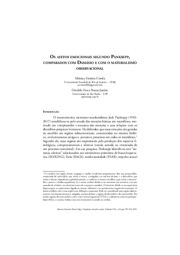 (PDF) Os afetos emocionais segundo Panksepp, comparados com Damásio e ...