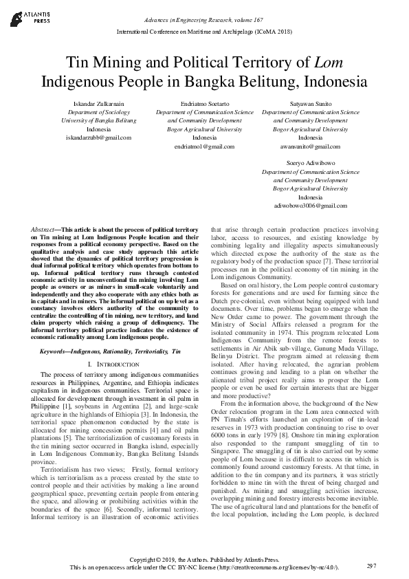 (PDF) Tin Mining and Political Territory of Lom Indigenous People in ...