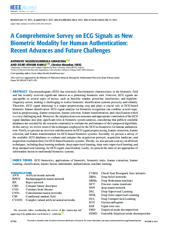 Pdf A Comprehensive Survey On Ecg Signals As New Biometric Modality For Human Authentication