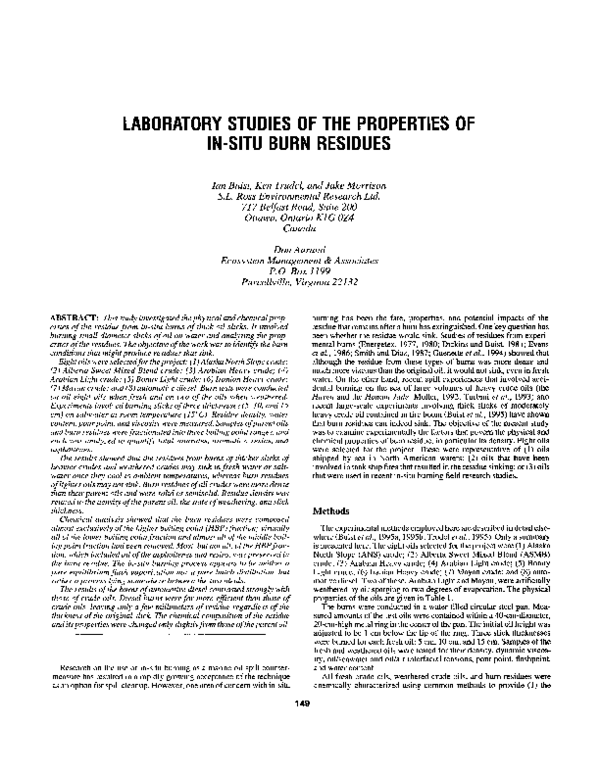 (PDF) Laboratory Studies of the Properties of In-Situ Burn Residues