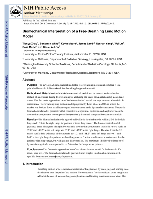 (PDF) Biomechanical interpretation of a free-breathing lung motion model