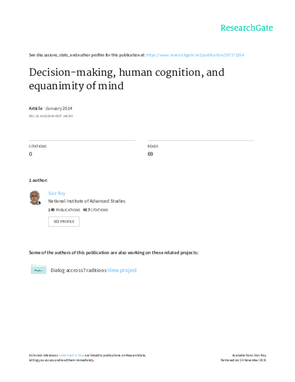 (PDF) Decision-making, human cognition, and equanimity of mind