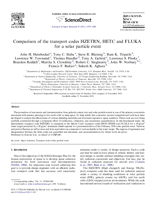 (PDF) Comparison of the transport codes HZETRN, HETC and FLUKA for ...