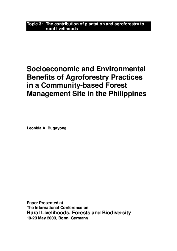 (PDF) Socioeconomic and Environmental Benefits of Agroforestry ...