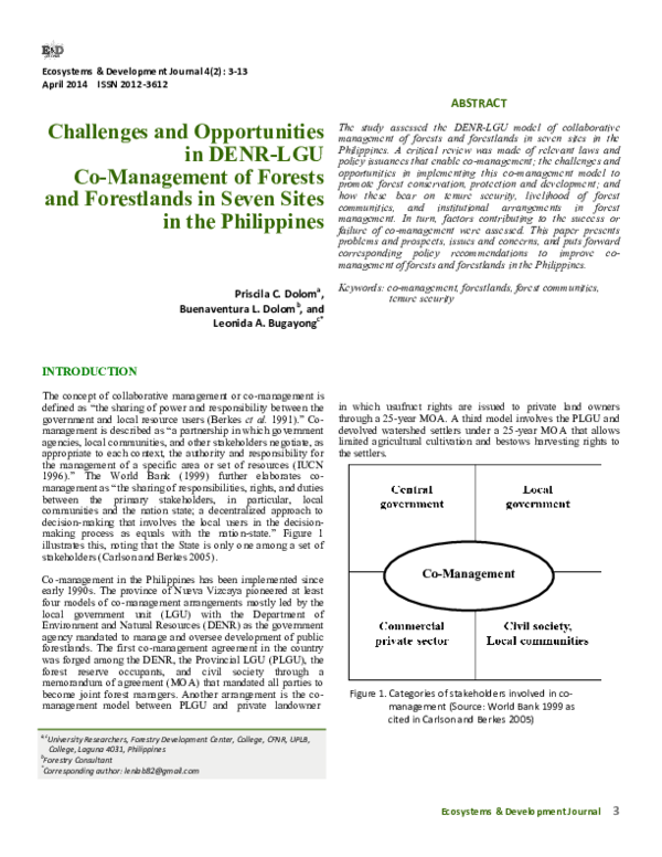 (PDF) Challenges and opportunities in DENR-LGU co-management of forests ...