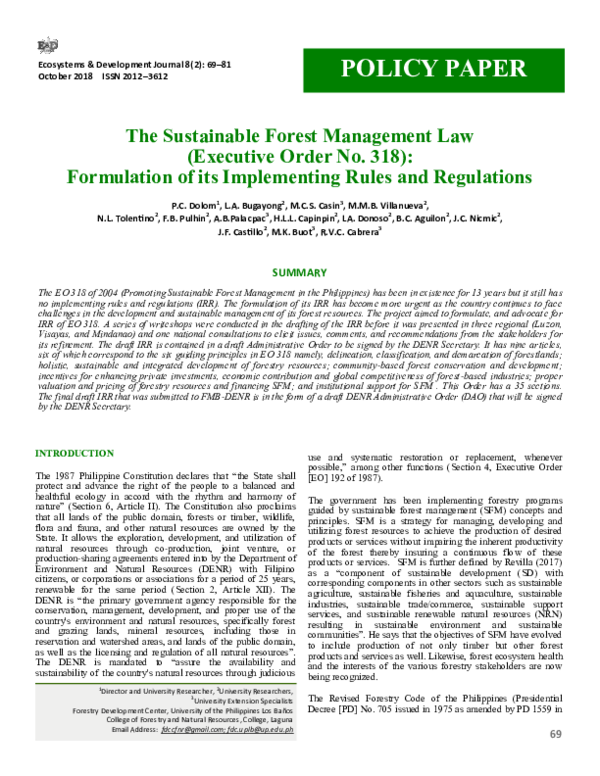(PDF) The Sustainable Forest Management Law (Executive Order No. 318): Formulation of its ...