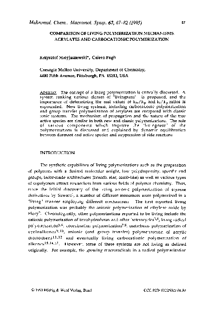 (PDF) Comparison of living polymerization mechanisms. Acrylates and ...
