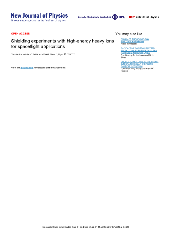 (PDF) Shielding experiments with high-energy heavy ions for spaceflight ...